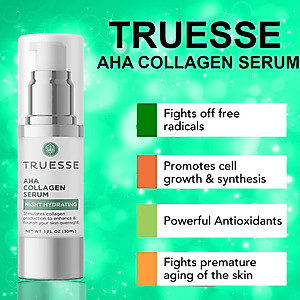 TRUESSE AHA Collagen Serum - Serum for Face - Collagen Peptide - Nighttime Moisturizer - Anti-Aging Serum - Overnight Facial Serum, 1 fl oz…
