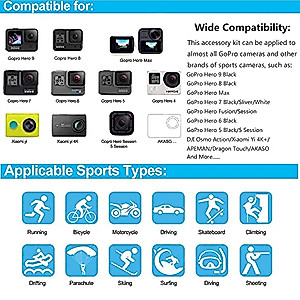 Black pro 60 in 1 Camera Accessories Kit Compatible with GoPro Hero 11 10 9 8 7, GoPro Max, GoPro Fusion, DJI Osmo Action, AKASO, APEMAN, Campark, SJCAM