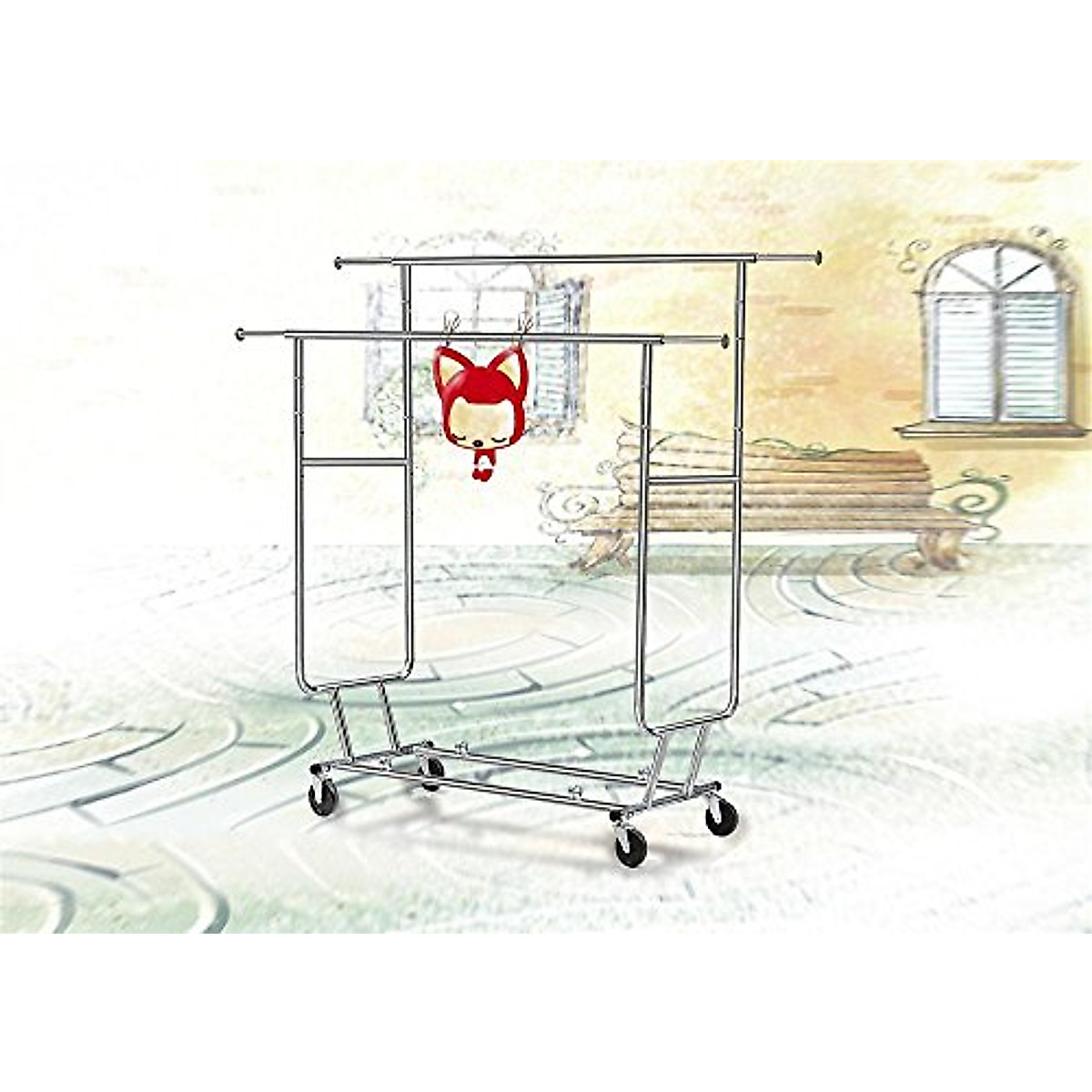 go2buy Commercial Clothing Garment Rolling Collapsible Rack Hanger Holder Double Rail