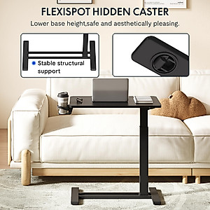FLEXISPOT Medical Adjustable Overbed Bedside Table with Wheels Pneumatic Mobile Standing Desk Laptop Desk Rolling Computer Cart Movable Overbed Table Hospital Home Use(27.6" W x 15.7" D, Black Table)