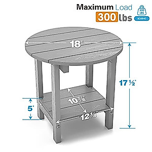 SAKSUN Round Outdoor Side Table, 18 Inch End Table 2-Tier Plastic Adirondack Tables with Storage Shelf, Weather Resistant for Patio,Garden, Porch (Grey)