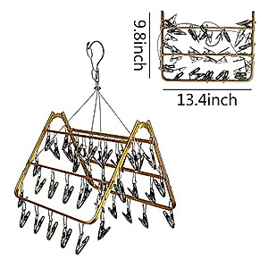 KANGCAI Socks Hanger 42 Clips Drip Hangers Clothes Drying Rack herb Drying Rack tendederos de ropa para secar Foldable Hanging Racks for Laundry Racks Apartments (Gold)