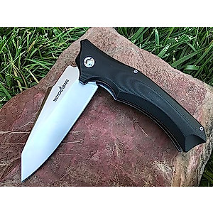 TACTICAL GEARZ G10 EDC Pocket Knife, TG Vex! G10 Handle, 9Cr18MoV Stainless Steel Blade w/Ball Bearing Washers! Includes Sheath! (Black)