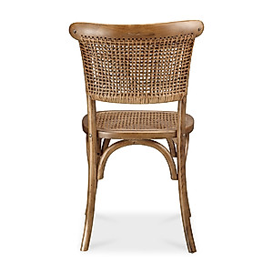 NADAAL STUDIOS Winston Dining Chair, Solid Elm with Rattan Cushioning, Light Brown- Set of Two