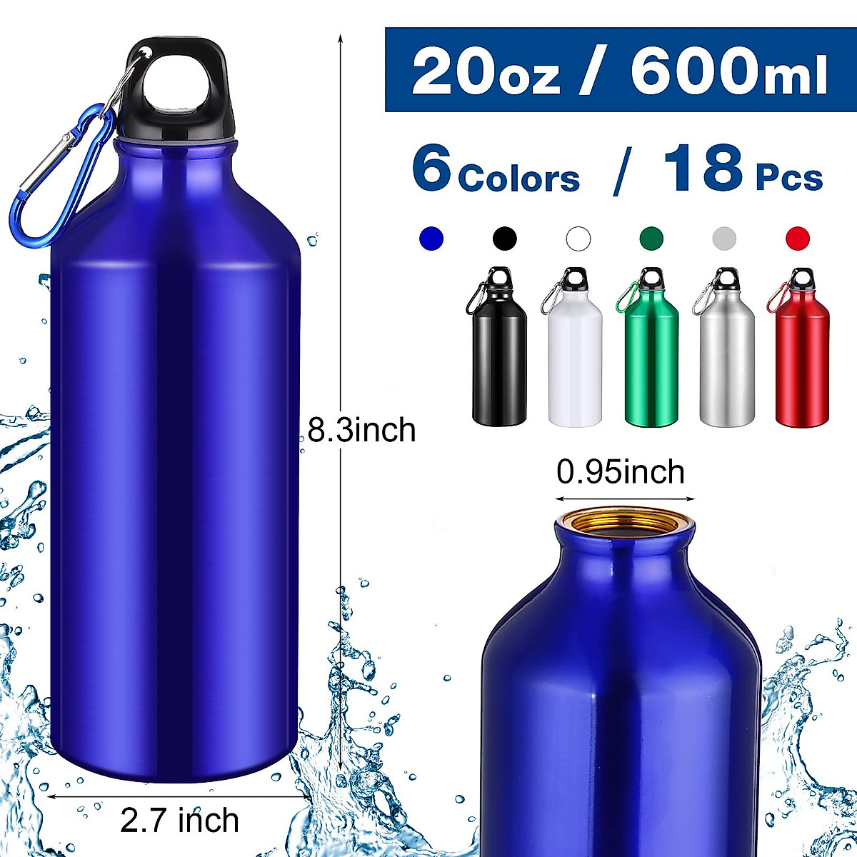 Potchen 18 Pcs Water Bottles Multipack Bulk 20 oz Metal Aluminum Reusable Lightweight Sport Valentine First Day of School Gifts Party Favor Leak Proof with Twist Cap Gym Hiking Bike Outdoor Travel