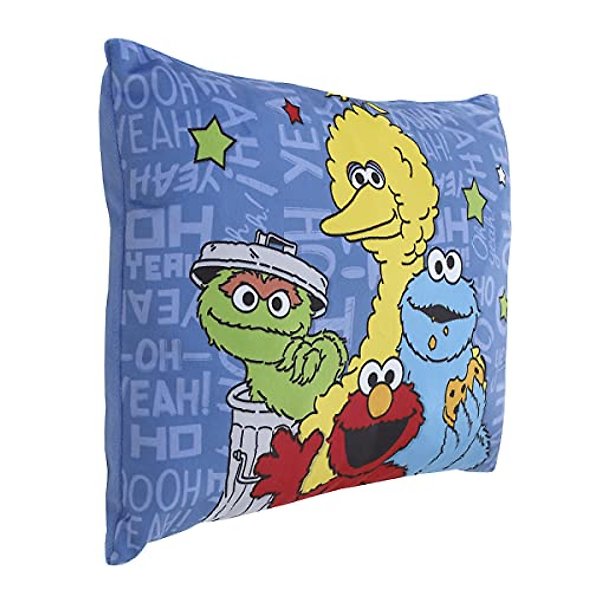 Sesame Street Elmo, Big Bird, Cookie Monster, & Oscar The Grouch, Blue, Red, Green, & Yellow Decorative Toddler Pillow, Blue, Red, Yellow, Green