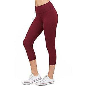 Hype Up Women's High Waisted Buttery Super Soft Capri Length Activewear Legging (S-3X) Burgundy