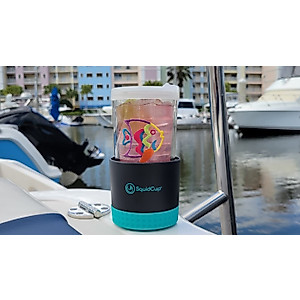 SquidCup Non-Tipping Portable Universal Cup, Can, and Bottle Holder for Boats, (Black/Teal 2 Pack) Includes Optional SquidDisk Mount for Textured Surfaces