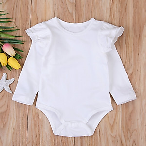 Infant Baby Girl Basic Ruffle Long Sleeve Cotton Romper Bodysuit Tops Clothes (White, 18-24 Months)