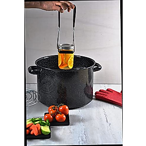 Mirro Traditional Vintage Style Black Speckled Enamel on Steel Stock Pot with Lid, 33 Quart, (MIR-10708)