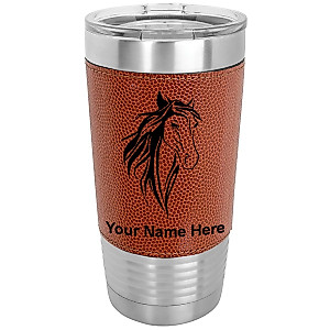 LaserGram 20oz Vacuum Insulated Tumbler Mug, Horse Head 3, Personalized Engraving Included (Faux Leather, Basketball Style)