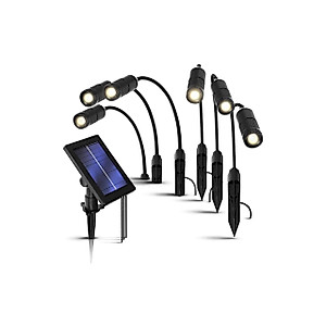 Home Zone Security Solar Spotlights - High Brightness Outdoor Decorative Landscape Solar Spotlight with 10ft. Cable from Light to Panel, 6-Pack ,Black