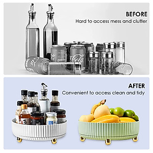 2 Pack Lazy Susan Rotating Storage Organizer Turntable Spice Holder for Kitchen Pantry Cabinet Dining Table Fridge Countertop Dresser, Spinning Food Container for Condiment, 9 Inch + 11 Inch, Cyan