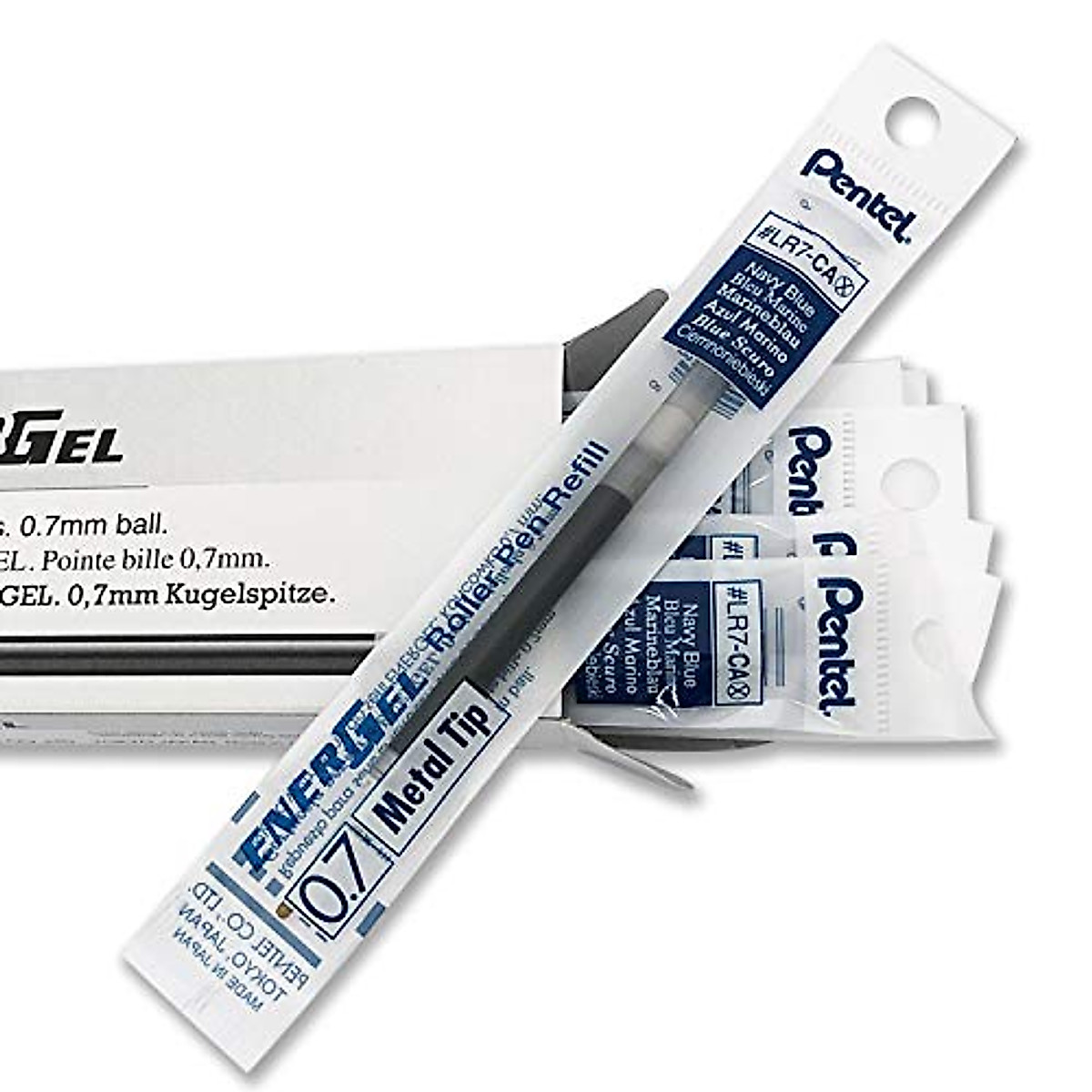 Pentel Refill Ink for EnerGel RTX Retractable Gel Pen, 12 Pack, 0.7mm, Medium Point, Navy Blue (LR7-CA)