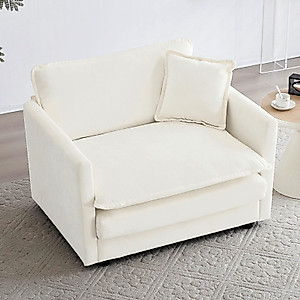 KIVENJAJA Chenille Single Sofa Chair, 41.4”W Oversized Accent Chairs, Modern Upholstered Deep Seat Comfy Armchair with Pillow for Living Room Bedroom Office Apartment, Beige