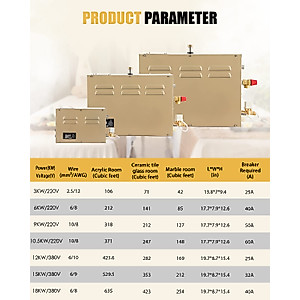 LEIRUO 10.5KW Commercial Self-Draining Steam Generator Shower System Home Steam Bath Spa Generator 30 min to 12 Hours Auto Drain 95-131℉ for Suitable Space Heating 10.5 m³/371 Cubic feet (10.5KW)