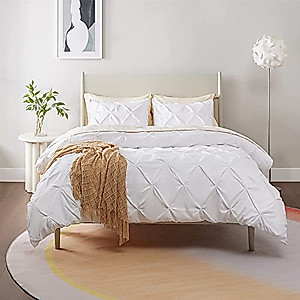 California Bedding Decorative Pinch Plated Pintuck Duvet Cover 800 TC Egyptian Cotton King/Cal-King 104x94 Size 1-PCs Duvet Cover Zipper & Corner Ties Breathable & Soft, White