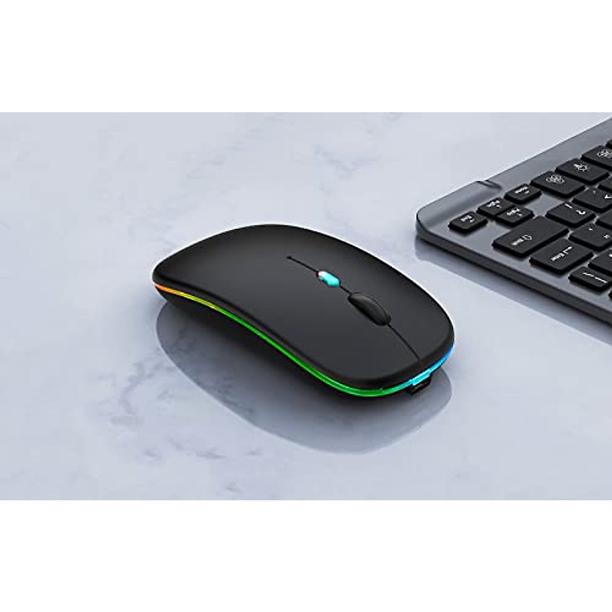 Wireless Bluetooth Mouse,LED Rechargeable Slim Silent Laptop Mouse,Portable(BT5.2+USB Receiver)Dual Mode Computer Mice,Quick Precise Responsiveness Control Laptop,Desktop Computer,Tablet,phone.(Black)