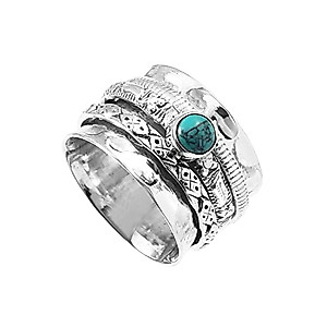 Spinner Ring Turquoise Gemstone Fidget Nature Sterling Silver Ring for Women Meditation Spinning Band Anxiety Ring (9.5)