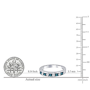 Dazzlingrock Collection 0.25 Carat (ctw) 10K Round Blue & White Diamond Ladies Anniversary Ring Stackable Band 1/4 CT, White Gold