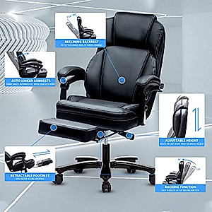 Comermax High Back Big and Tall Office Chairs 90-135° Reclining Office Chair for 400lb Heavy People, Plus Size Rocking Managerial and Executive Chairs with Footrest (Black)
