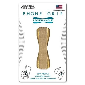 LOVEHANDLE Phone Grip for Most Smartphones and Mini Tablets, Metallic Gold Colored Elastic Strap with Metallic Gold Base, LH-01-SolidGold