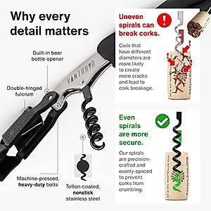 Vintorio Professional Waiters Corkscrew - Wine Key with Ergonomic Rubber Grip, Beer Bottle Opener and Foil Cutter (1 Pack)