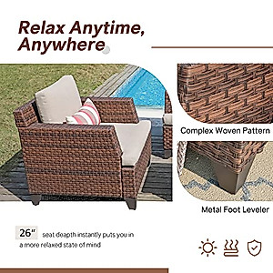SUNSITT 2-Piece Outdoor Wicker Chairs Patio Furniture Set with Cushions, 2 Throw Pillow and Sofa Cover Included