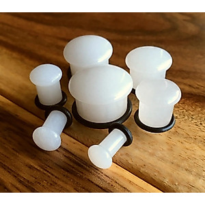 Lobal Domination PAIR Single Flare White Stone Plugs Gauge Earlets Organic Pierced Body Jewelry (9/16" (14mm))