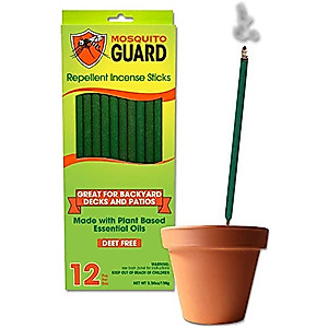 Mosquito Guard 12 Mosquito Repellent Sticks - 2.5 Hrs Protection 1ft, Plant Based Citronella Incense Sticks - Natural Mosquito Repellent Outdoor Patio