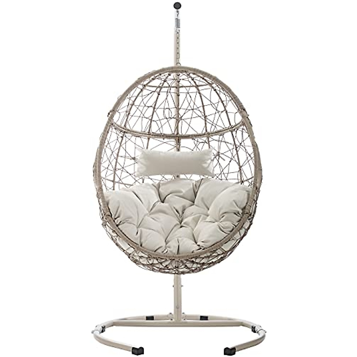 Crosley Furniture KO70230LB Cleo Indoor/Outdoor Wicker Hanging Egg Chair with Stand, Light Brown with Sand Cushions