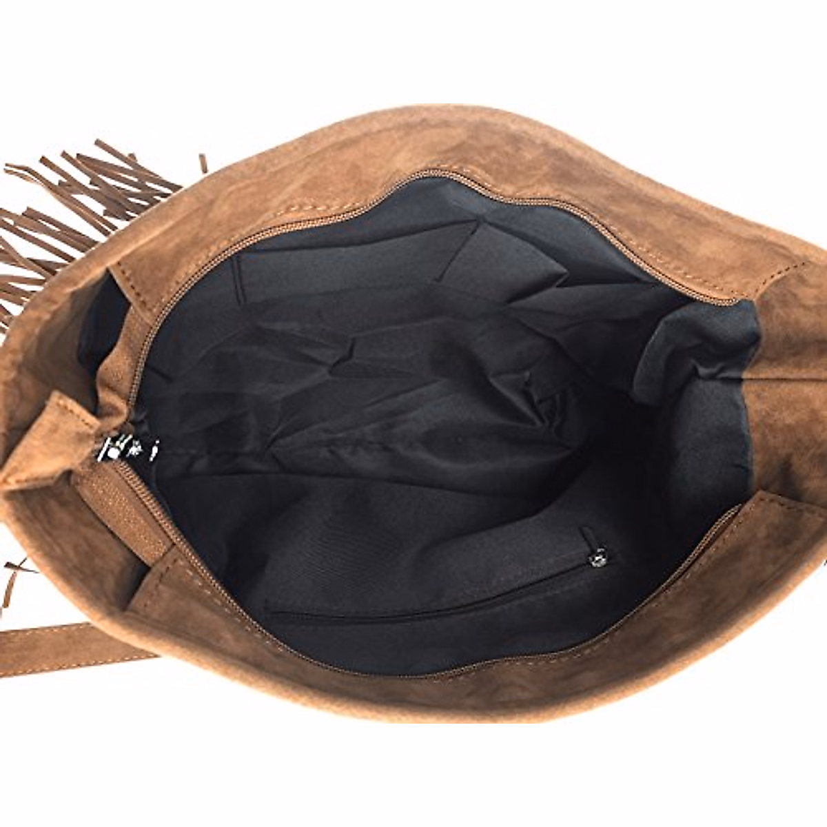 HOXIS Tassel Faux Suede Leather Hobo Cross Body Shoulder Bag Womens Sling Bag (Black1)