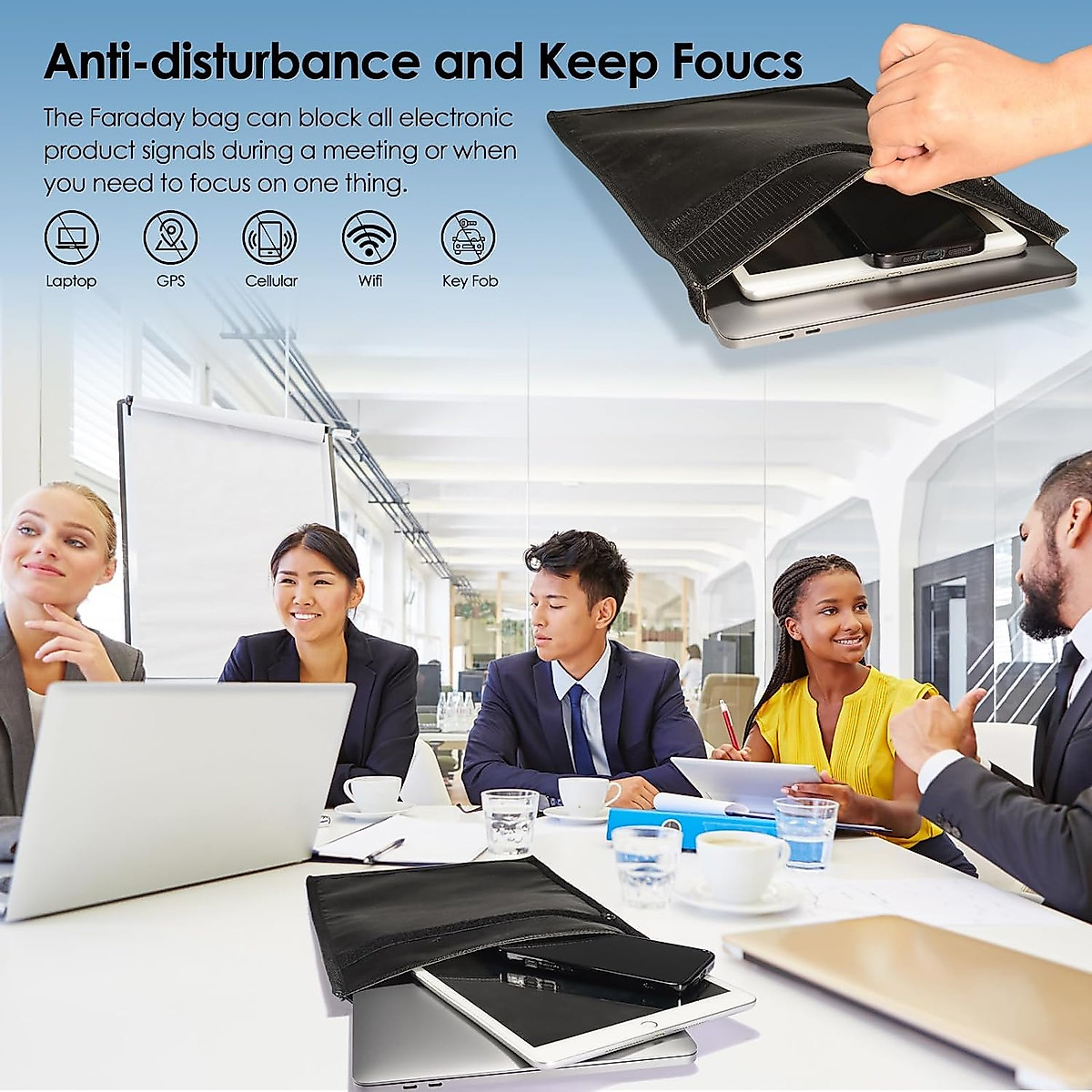 OFASIZEN Faraday Bags, Anti-Tracking Faraday Cage, Set of 4 Sizes for Laptops, Tablets, Phones and Car Keys, RFID Signal Blocker Pouch, Fireproof & Waterproof (Black)