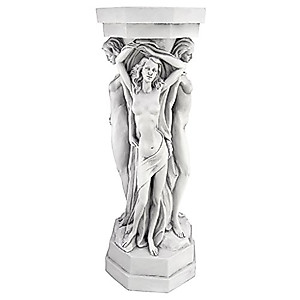 Design Toscano Column of Maenads Women Indoor/Outdoor Sculptural Display Pedestal Plant Stand, 28 inches tall, Cast Stone Resin, Antique Stone Finish