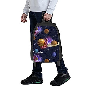 WZOMT Unisex Space Planet Backpack Funny Solar System Blue Purple Galaxy Daypack Lightweight Travel Bags Elementary Middle College School Backpacks for Teen Boys Girls Mens Women Large 17"