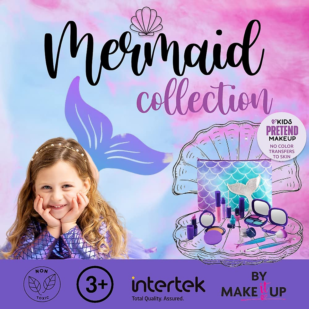 Mermaid Pretend Play Kids Makeup Kit I Toddler Girl Toys Make Up Set with Cosmetic Bag I Toddler Makeup Kit for Toddler Vanity I Pretend Makeup Kit for Girls Gifts Play Makeup Kit for 2 Year Old & Up