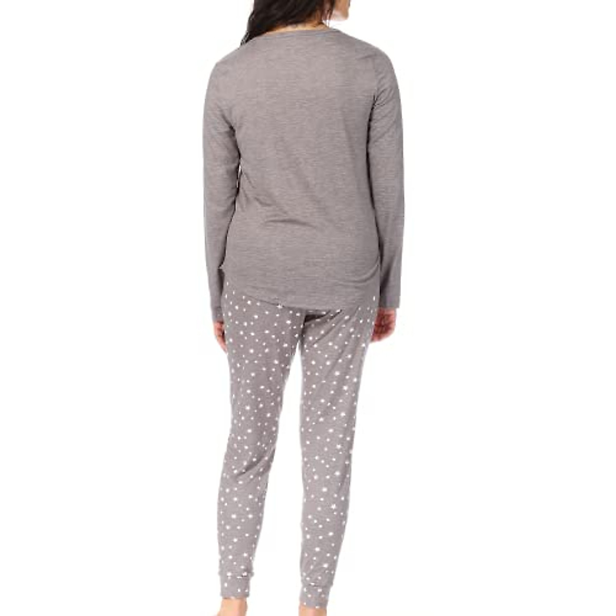 Rae Dunn Women's RISE & SHINE Long Sleeve Top and Drawstring Joggers Pajama Set, Gray Stars, Medium