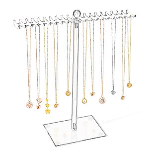 OAOLEER Acrylic Necklace Organizer, Clear Necklace Holder Stand, Jewelry Organizer Display Hanger Rack with Bilateral Hooks for Necklaces Pendant Bracelets Ring (Tall 11.6 in)