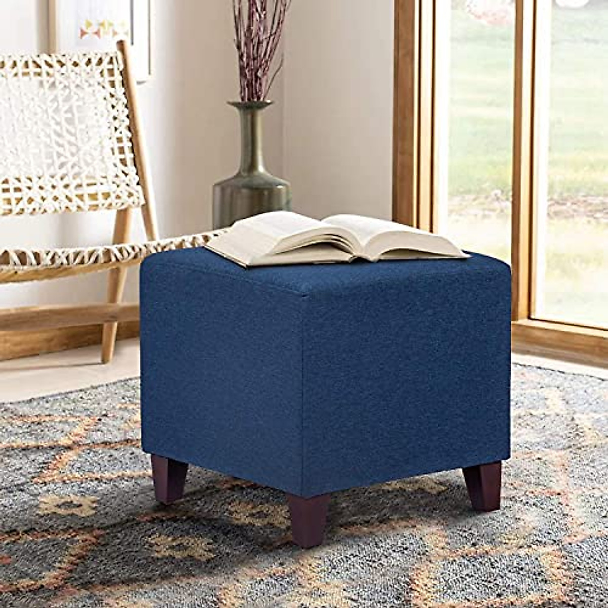 Joveco Ottoman Foot Rest 16" Square Fabric Stool (Royal Blue)