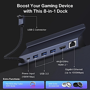 iVANKY 8-in-1 Docking Station 4K@120Hz for ASUS ROG Ally X/Valve Steam Deck OLED/Lenovo Legion Go/MSI Claw, ROG Alloy/Stream Deck Dock Hub with HDMI, 1Gbps Ethernet, 3*USB-A 3.0, 100W USB-C Charge
