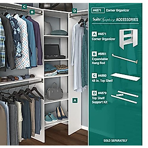 ClosetMaid SuiteSymphony Wood Corner Shelf Unit, 2 Shelves, Adjustable, Stacking, For Storage, Closet, Clothes, Shoes, Décor, Pure White, 41.13" X 19.63" X 31.75" Corner Unit