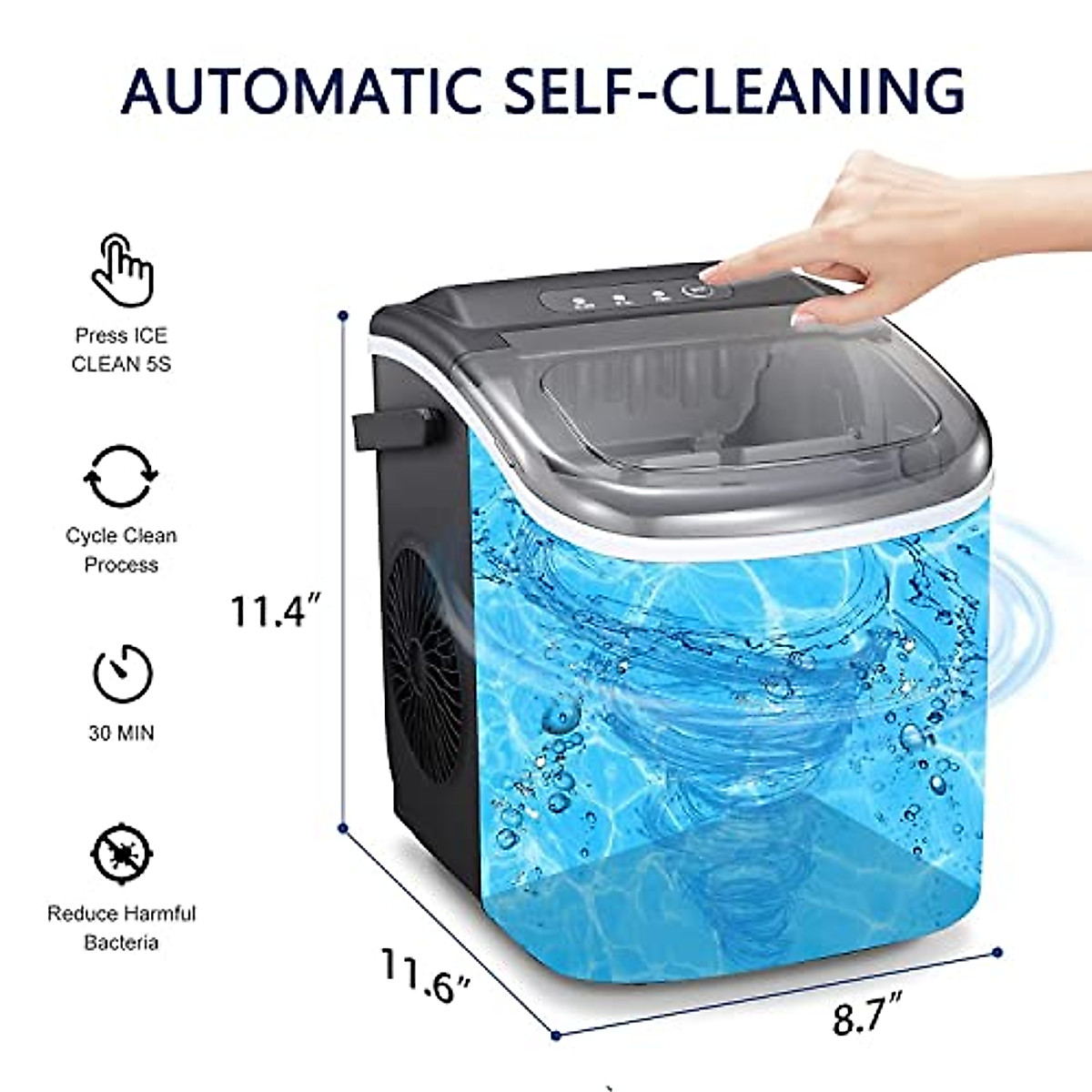 Ice Maker Countertop with Handle,9 Cubes Ready in 6 Mins,26Lbs/24H, Self-Cleaning Portable Ice Machine with Basket and Scoop, for Home/Kitchen/Camping/RV