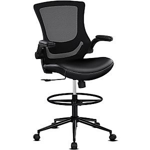 Misolant Drafting Chair, Tall Office Chair for Standing Desk, Standing Desk Chair Office Chair with Adjustable Lumbar Support and Footrest, PU Leather Chair Office Drafting Chair