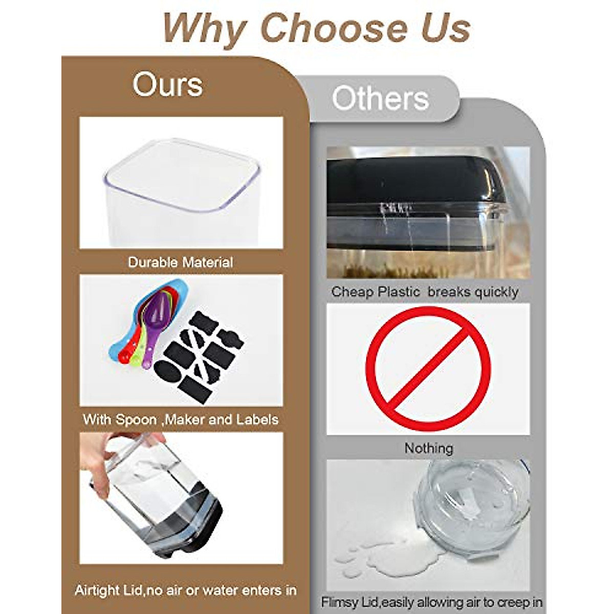 Airtight Food Storage Containers Kitchen-Cereal-Organization - McKain 7 Pieces BPA Free Plastic Pantry Container Set with 24 Labels and Spoon Set