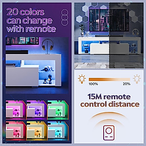 WLIVE 63 Inch TV Stand, LED Entertainment Center for 60 to 70 Inch TV, Modern TV Console with 2 Drawers, TV Stands for Living Room, White