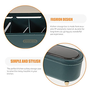 Hemoton Kitchen Utensil Holder Flatware Tray with Lids Plastic Cutlery Storage Box Kitchen Cutlery Utensil Drawer Organizer with Cover Silverware Countertop Storage Containers (Green)