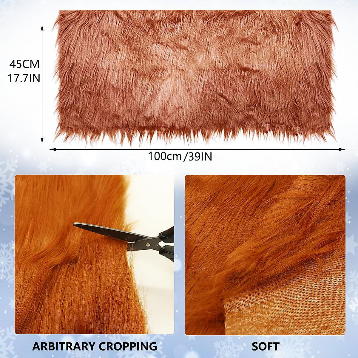 Faux Fur Fabric Christmas Winter Squares Shaggy Fur Fabric Patches Brown 18x40 Inch for DIY Craft Hobby Halloween Winter Costume Decoration