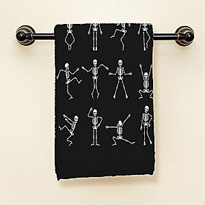 HGOD DESIGNS Skeleton Hand Towels,Funny Cartoon Dancing Skeleton Body 100% Cotton Soft Bath Hand Towels for Bathroom Kitchen Hotel Spa Hand Towels 15"X30"