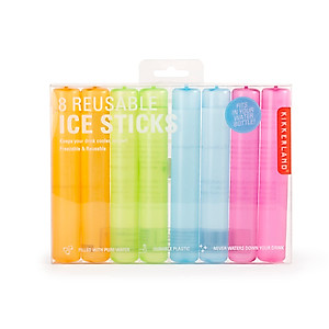 Kikkerland Colorful Reusable Plastic Ice Cubes, Washable Freezable Plastic Ice Cubes Sticks, Set of 8, Suitable for Drinks, Water Bottle, Whiskey & Wine
