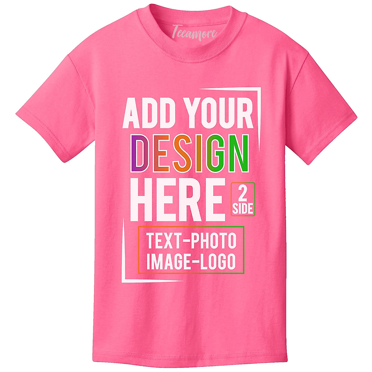 Custom T Shirt Youth Girl Boy Add Your Text Image Photo 2 Sided Personalized Kids T Shirt Neon Pink